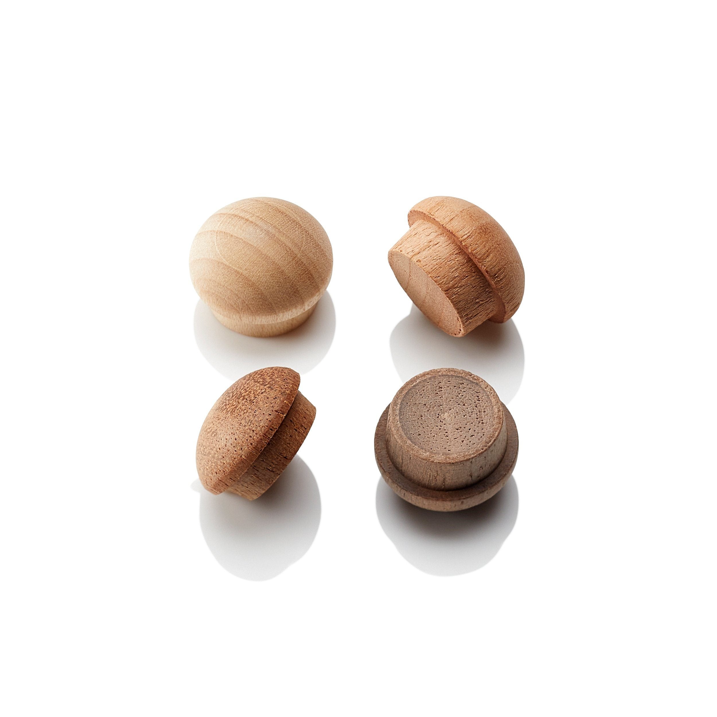 1/2" Button Top Wood Plugs - Maple, Oak, Walnut, Cherry & Mahogany