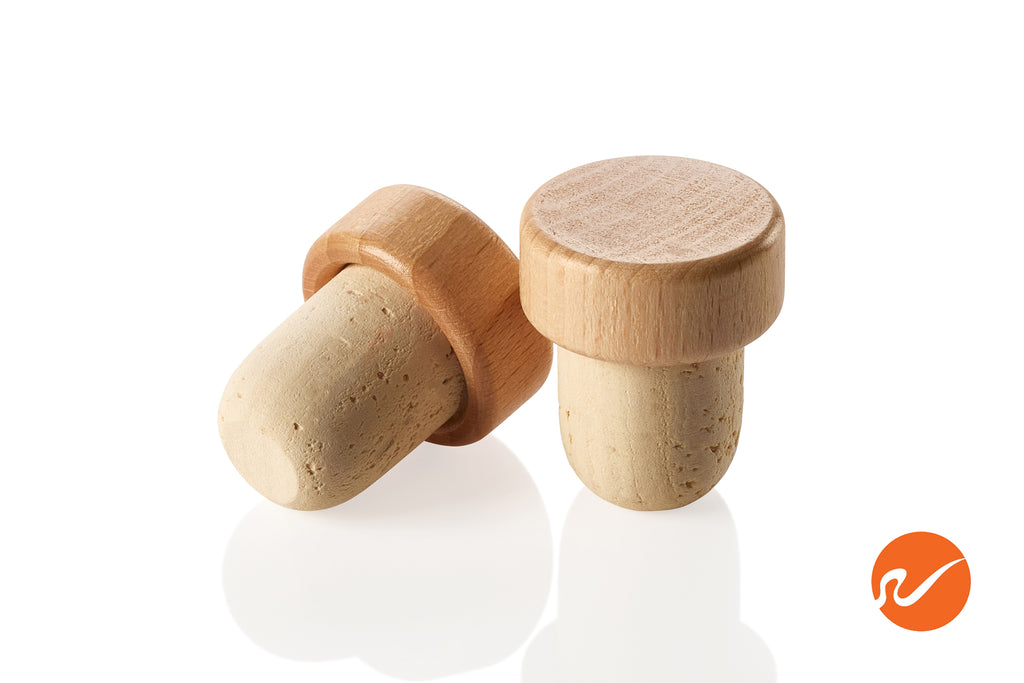 19.5mm Natural T-Corks, Varnished Wood Tops | WidgetCo