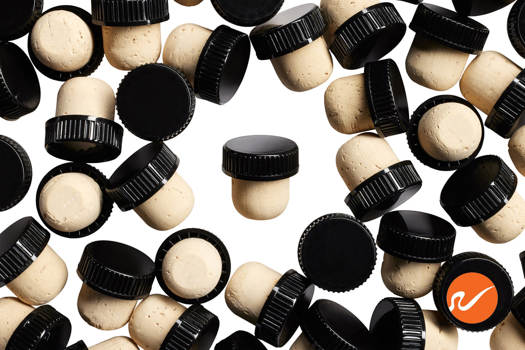 22.5mm Natural T-Corks, Black Plastic Tops | WidgetCo